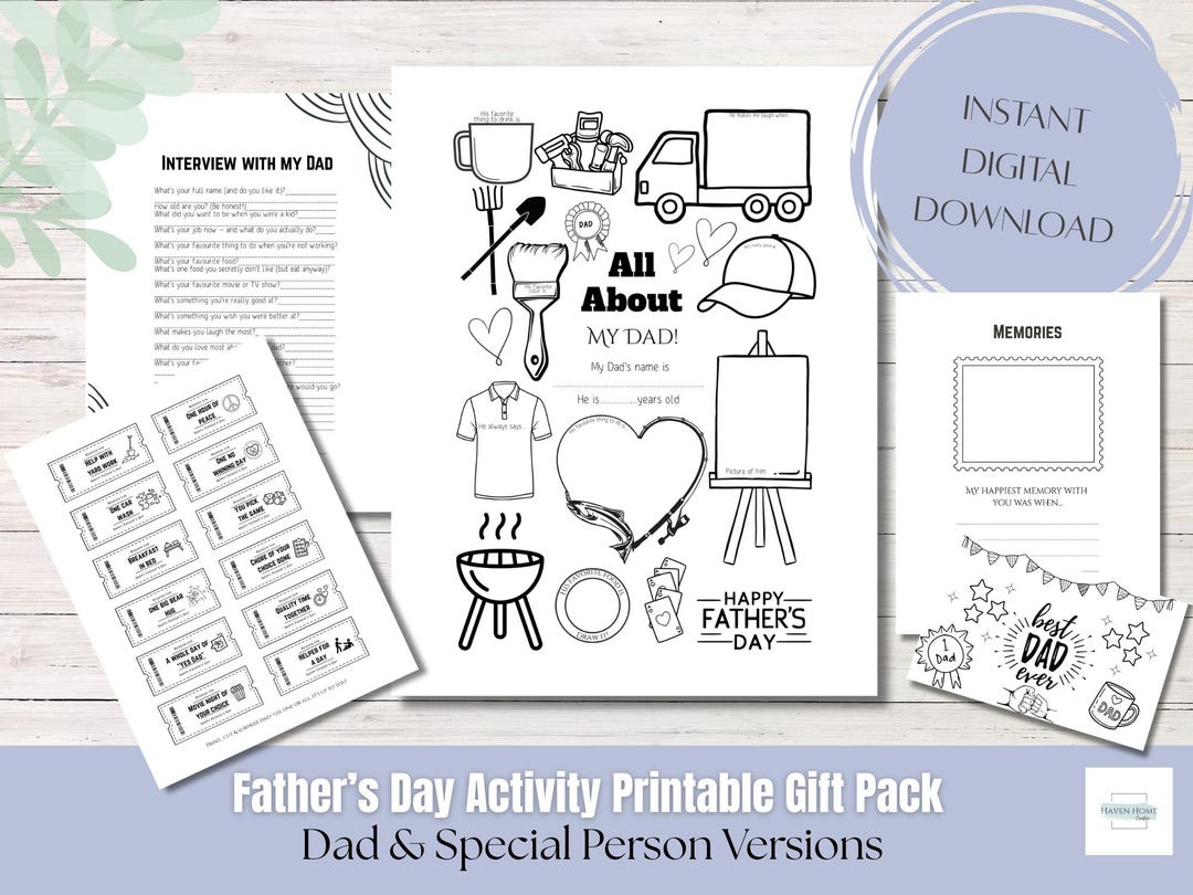 Father's Day Printable Activity Pack | Kids Interview, Coupons, Memory ...