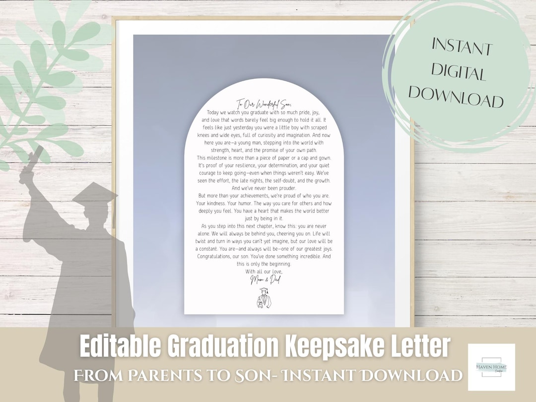 Graduation Letter to Son From Mum and Dad | Printable Gift | Editable ...