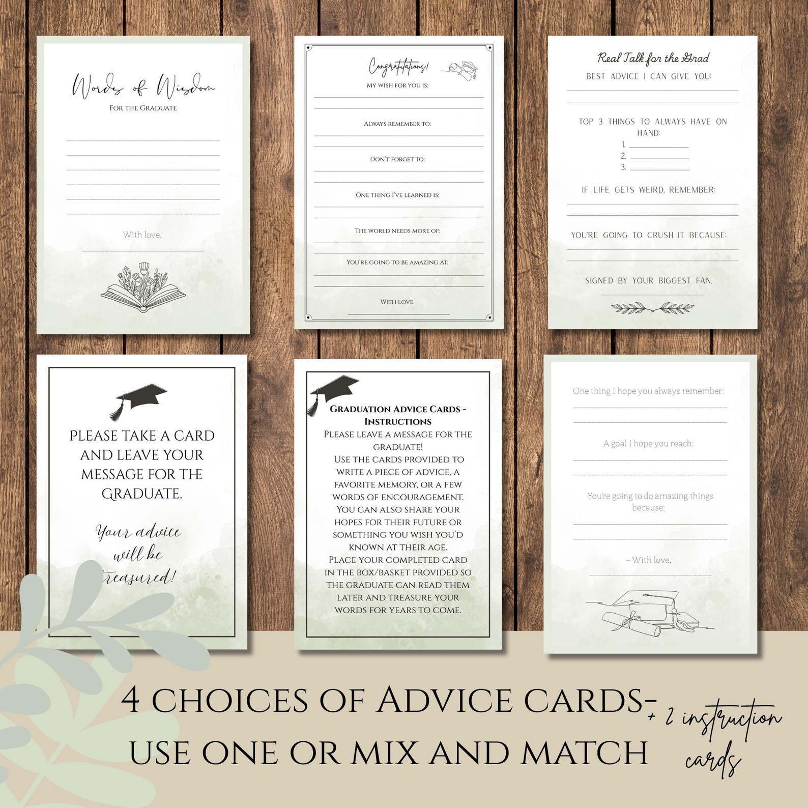Graduation Advice Card and Keepsake Kit/instant Download/advice Cards ...