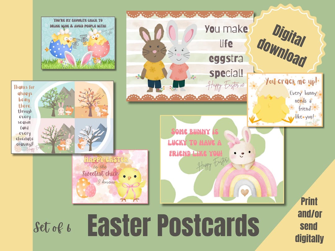 Set of 6 Easter Cards for Friends/printable and Digital Download/5x7 ...