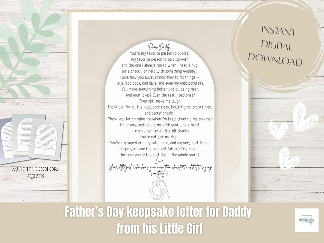 Father’s Day Letter From Daughter | Printable Dad Letter From Young ...