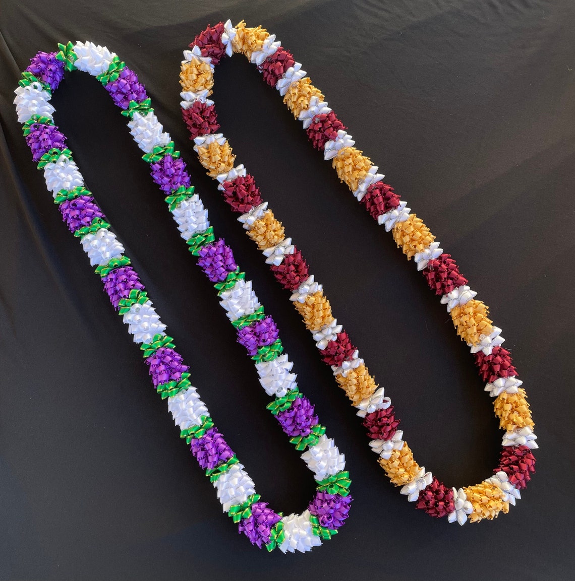 Purple/green/white or Gold/maroon/white Ribbon Lei - Etsy
