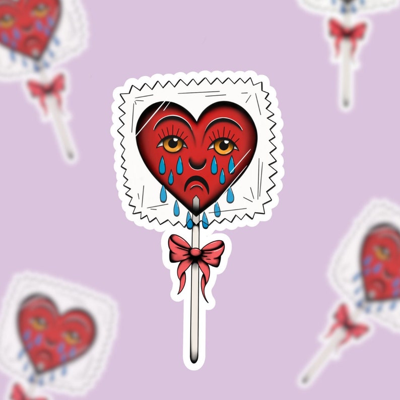 Crying Heart Sticker, Lollipop, Tattoo Style Sticker, Vinyl Sticker ...