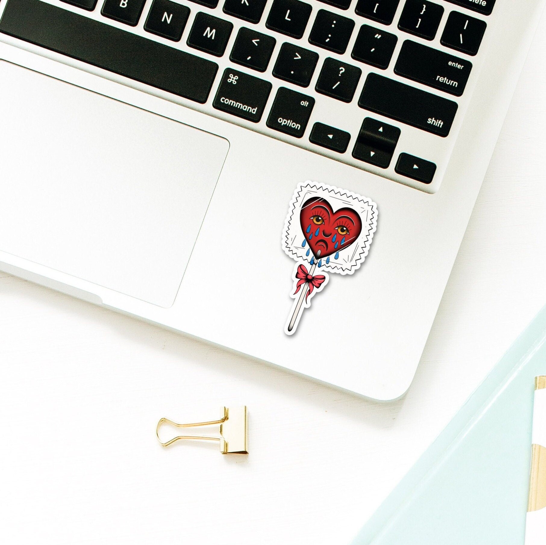 Crying Heart Sticker, Lollipop, Tattoo Style Sticker, Vinyl Sticker ...