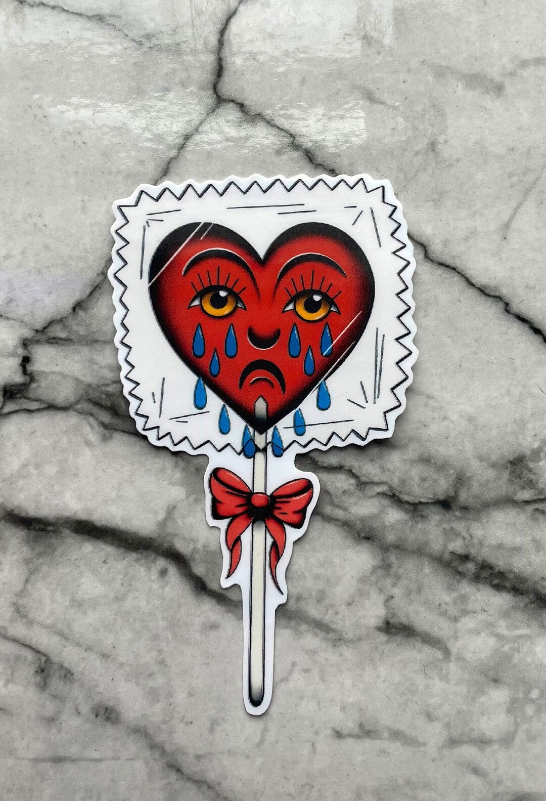 Crying Heart Sticker, Lollipop, Tattoo Style Sticker, Vinyl Sticker ...