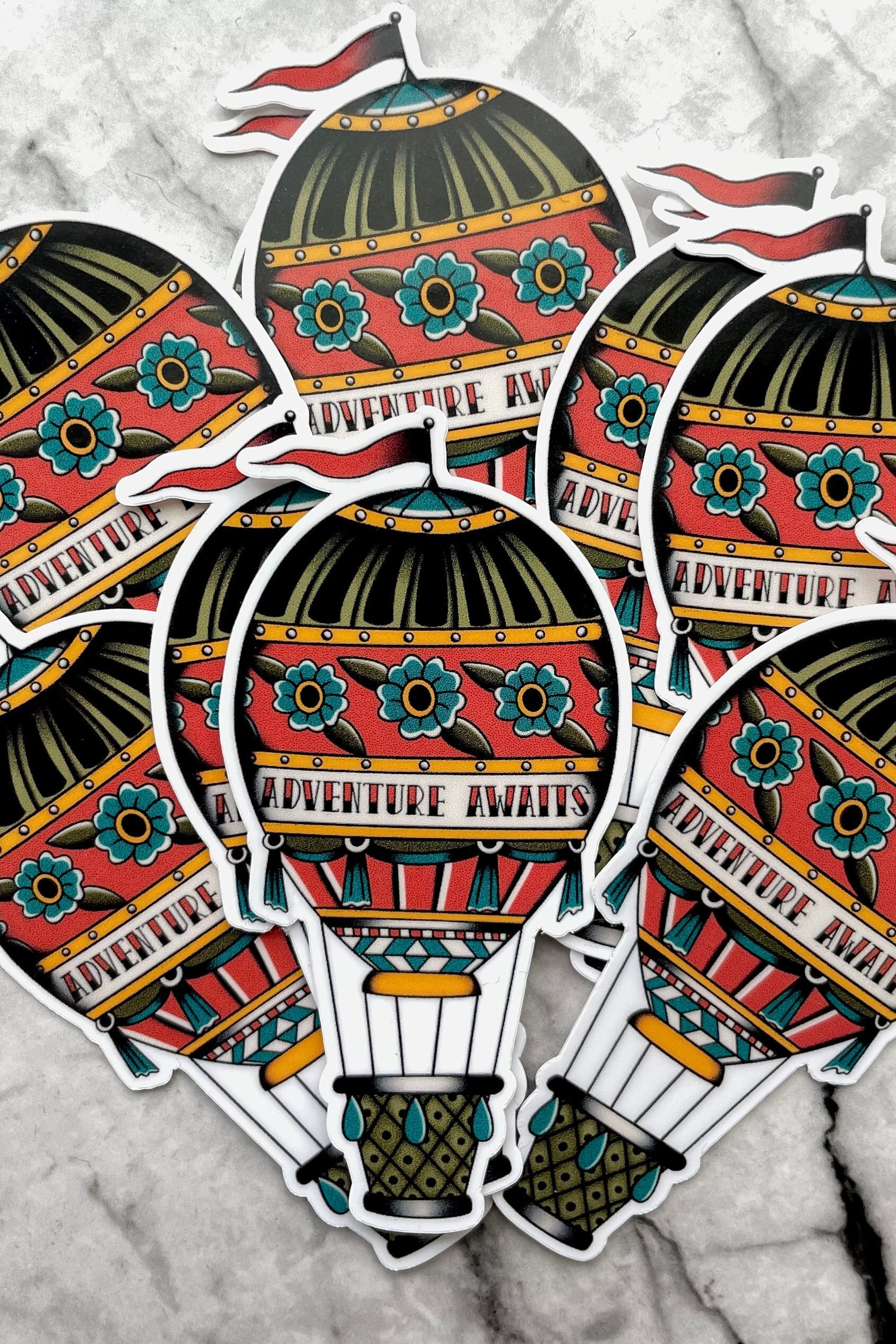 Adventure Awaits Hot Air Balloon Sticker Vinyl Sticker Travel Tattoo ...