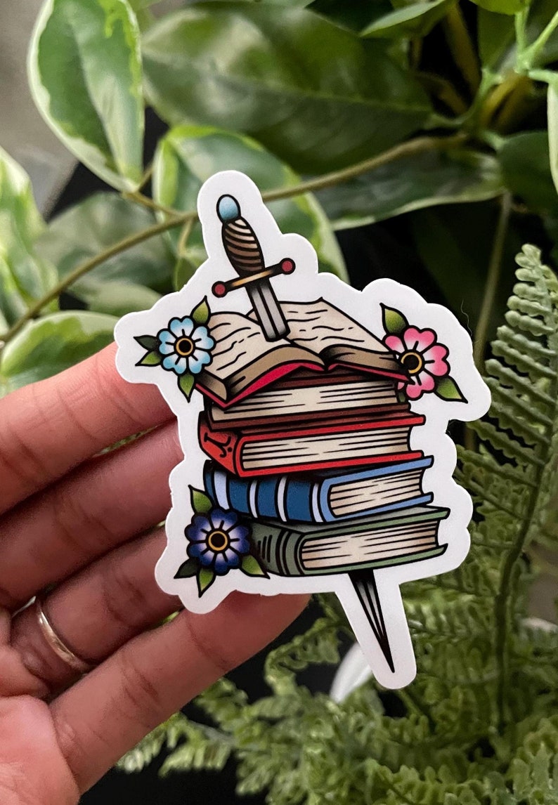 Stack of Books Glossy Sticker, Dagger Tattoo Design - Etsy