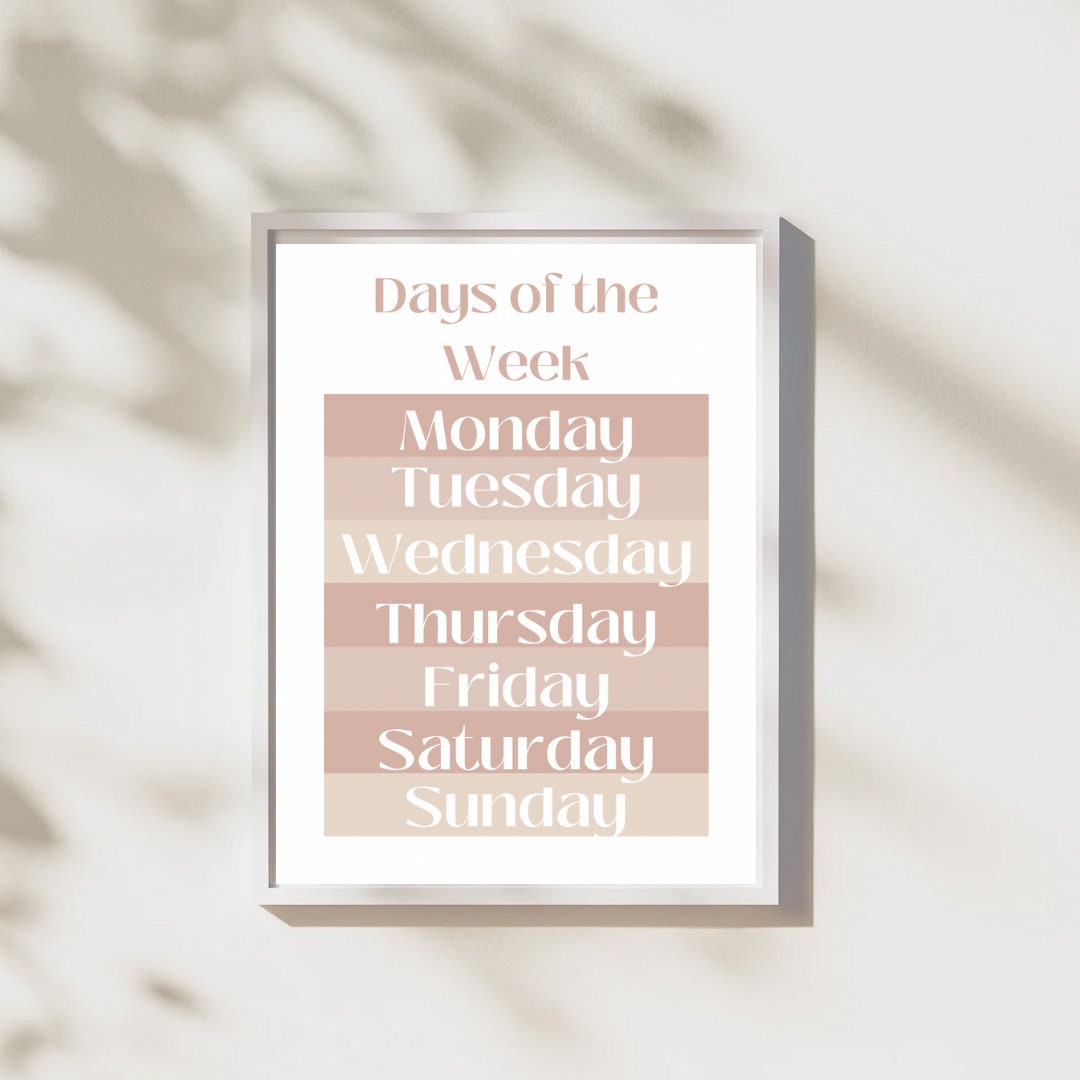 Neutral Pink Days of the Week Poster - Digital Download for ...