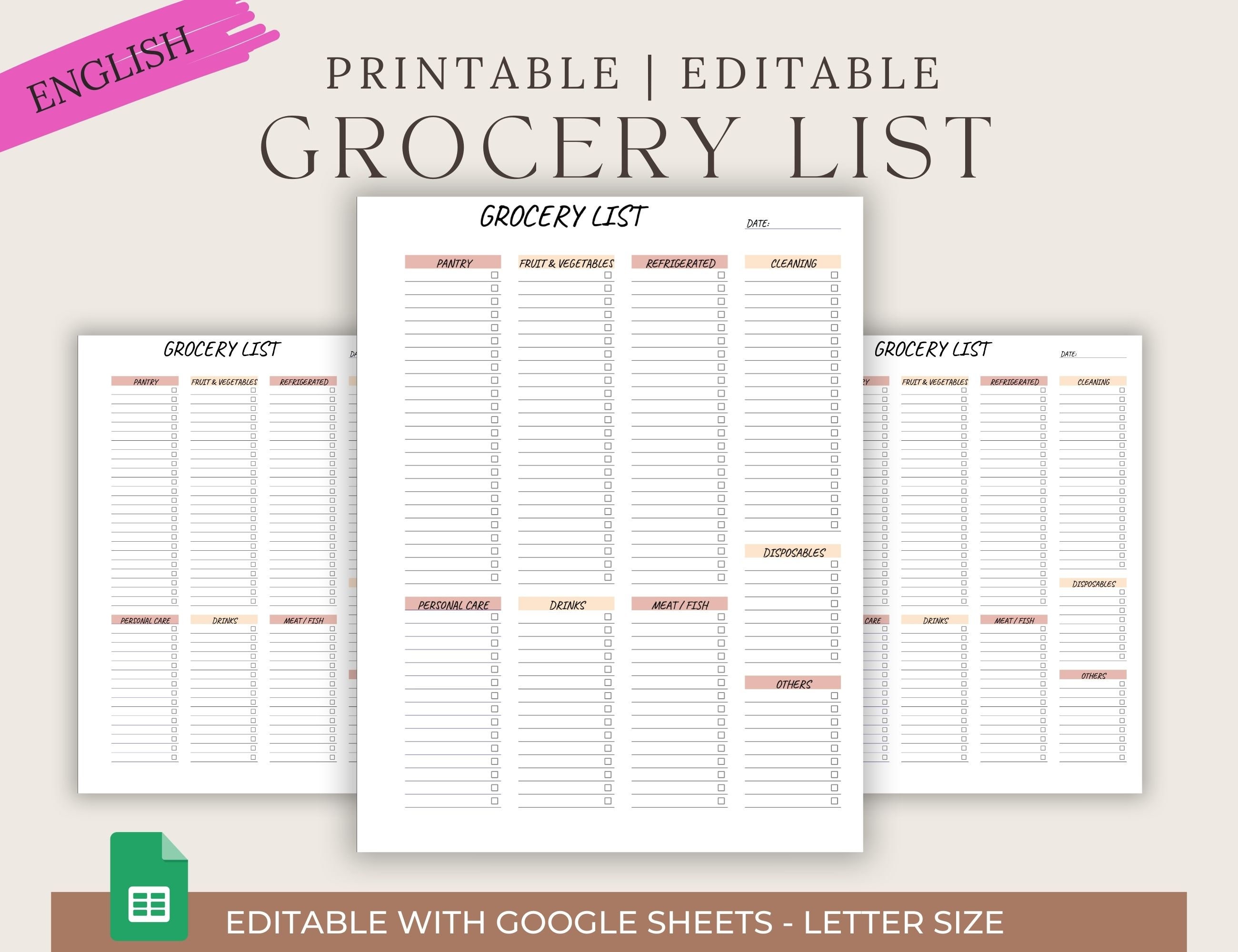 Editable Grocery List, - Etsy