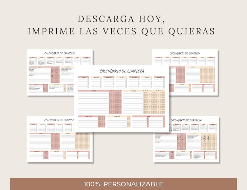 Calendario de Limpieza Editable / Imprimible/ Semanal, Mensual, Anual ...