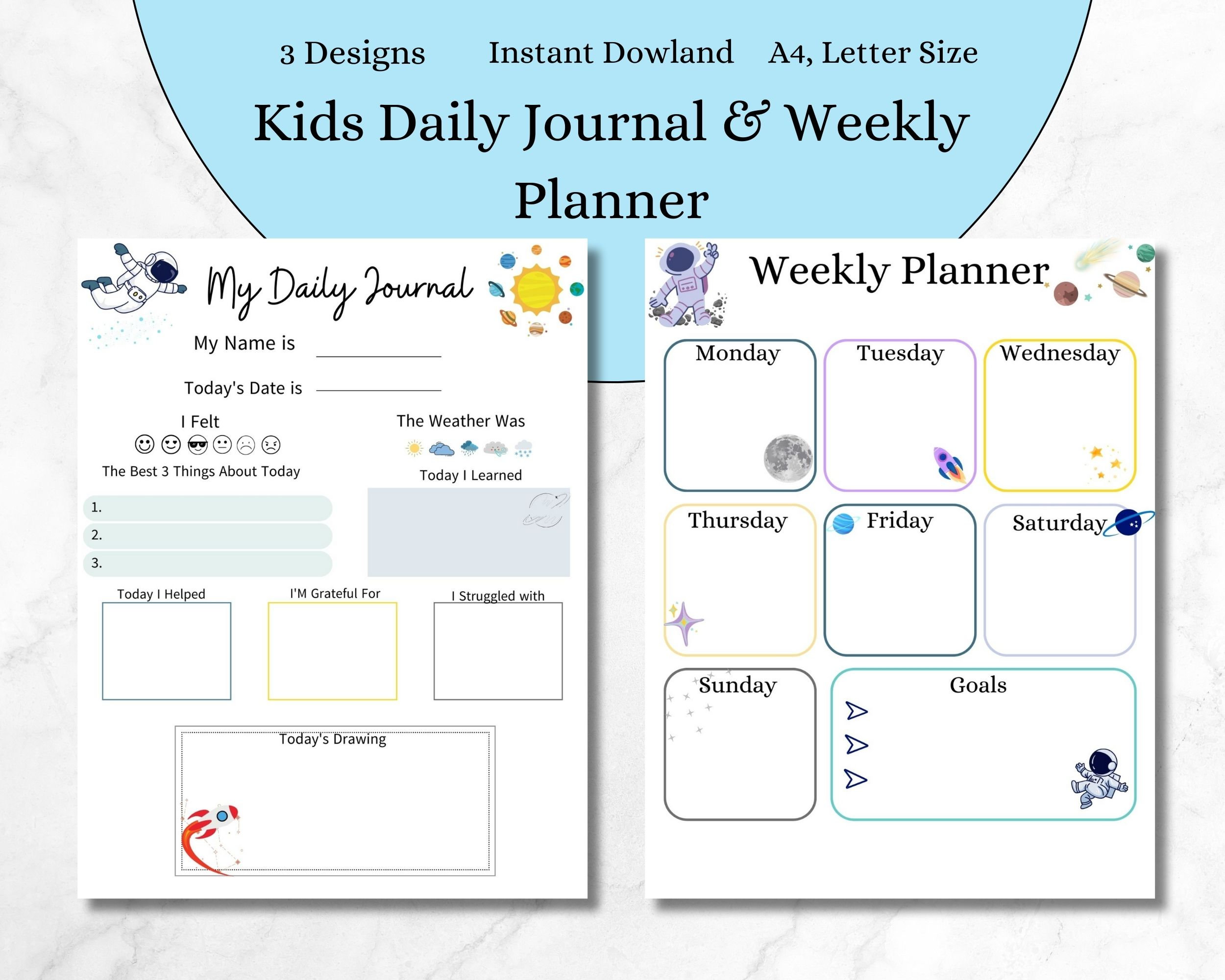 Kids Daily Journal Kids Weekly Planner Printable Kids Journal Diary for ...