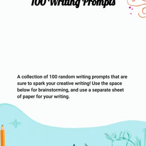 100 Writing Prompts Downloadable Printable Digital File Explore Endless ...