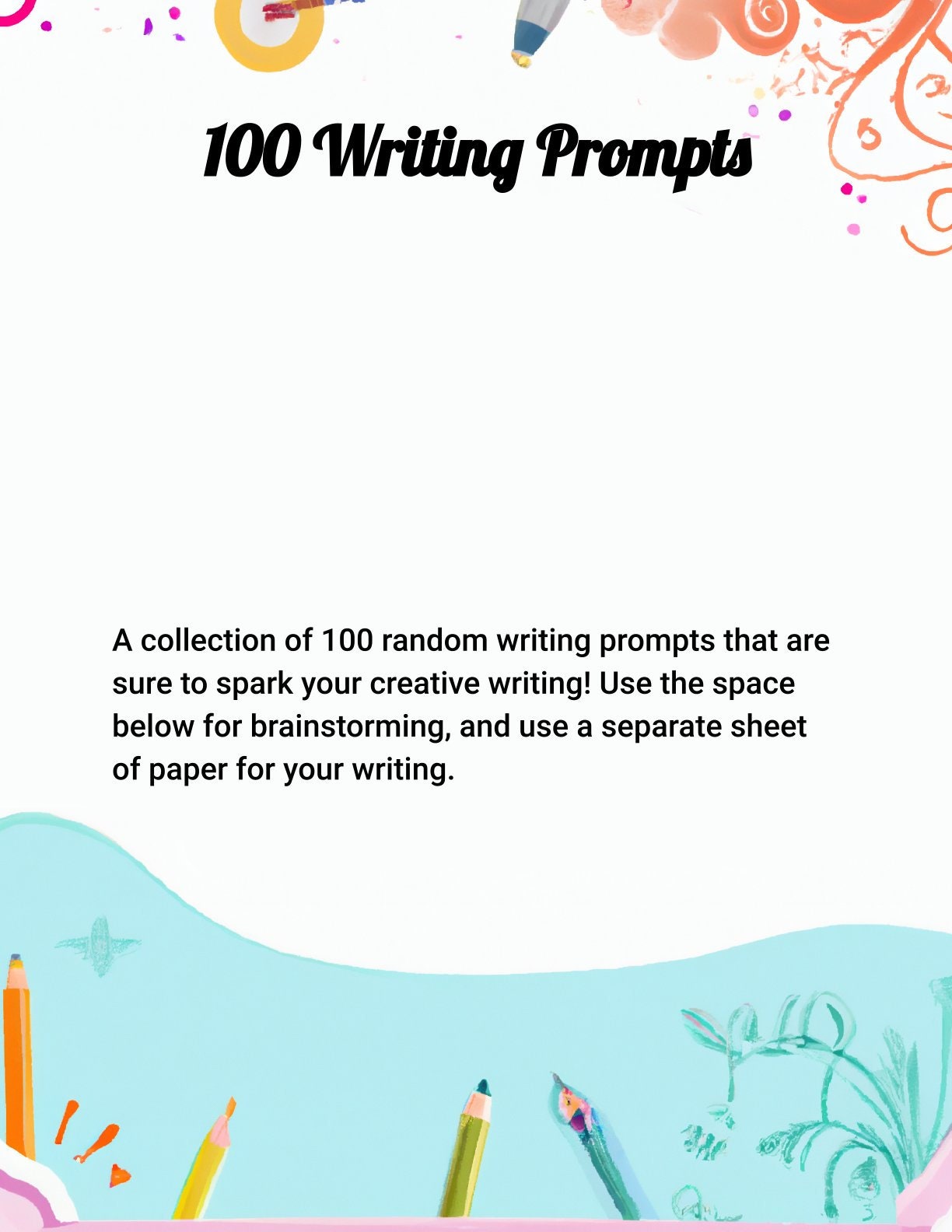 100 Writing Prompts Downloadable Printable Digital File - Explore ...