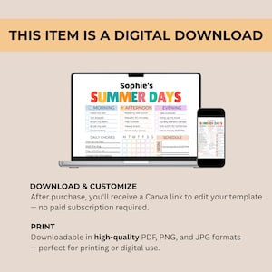 Summer Planner Kids Summer Printable Summer | Children Summer Routine ...