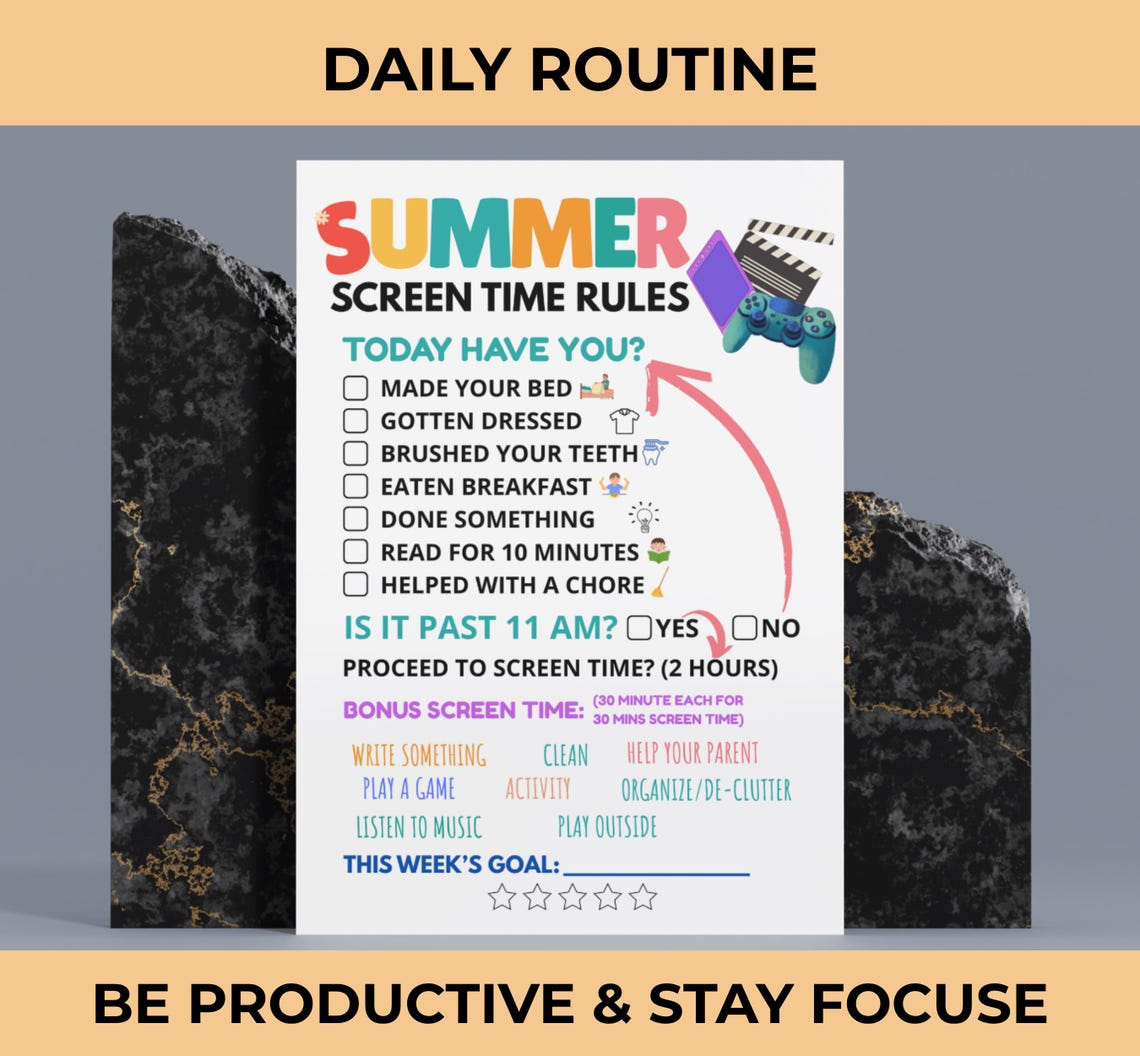Summer Screen Time Rules Printable | Children Summer Routine | Kids ...