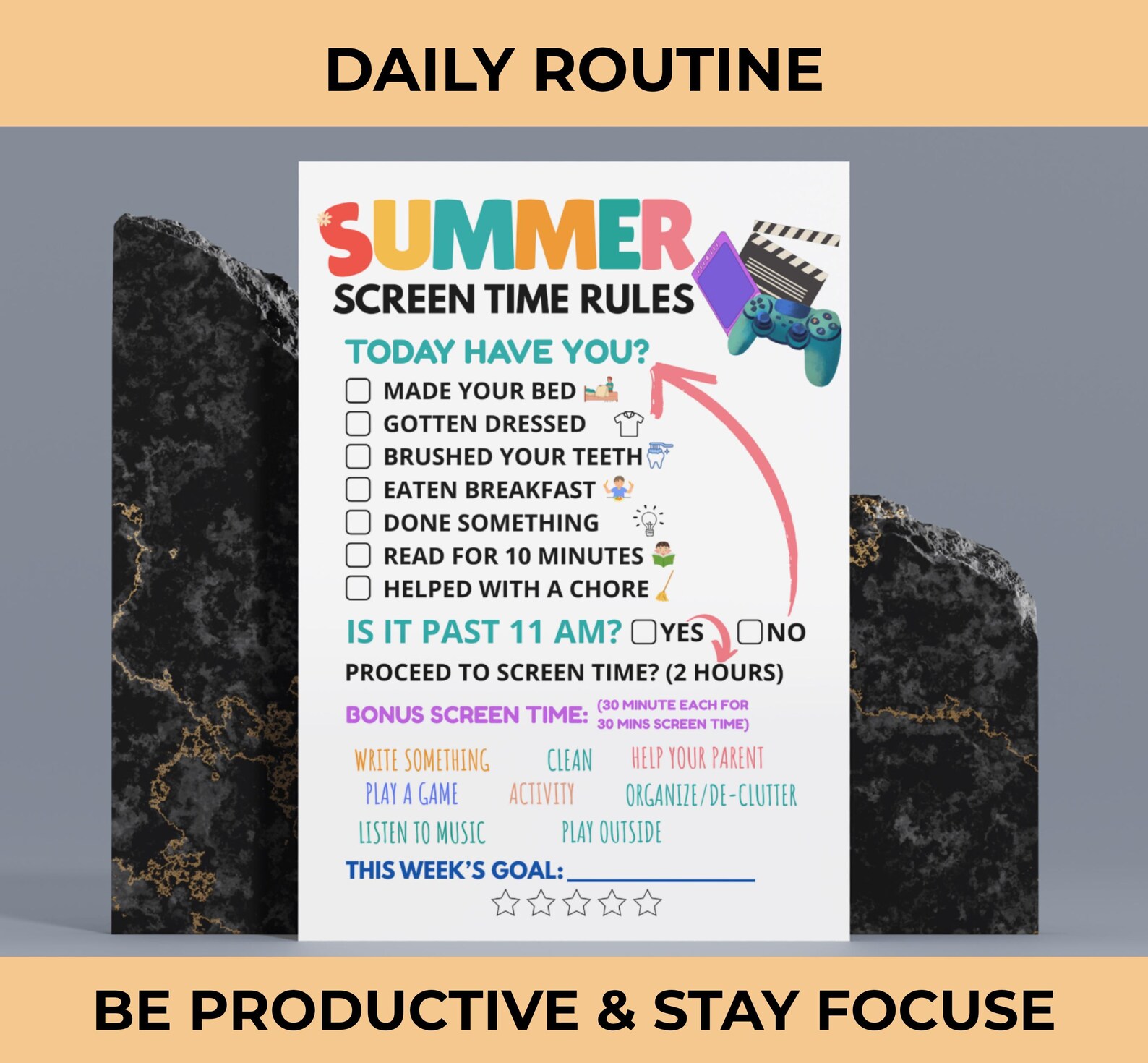 Summer Screen Time Rules Printable | Children Summer Routine | Kids ...