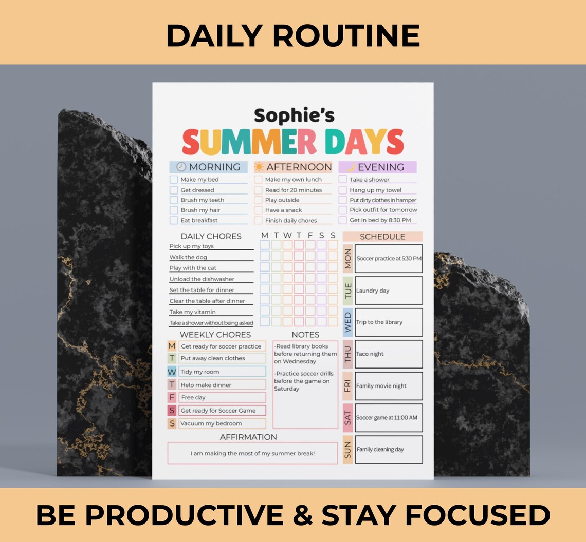 Summer Planner Kids Summer Printable Summer | Children Summer Routine ...
