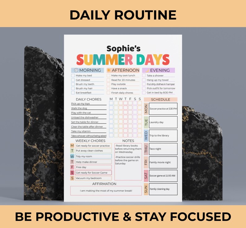 Summer Planner Kids Summer Printable Summer | Children Summer Routine ...
