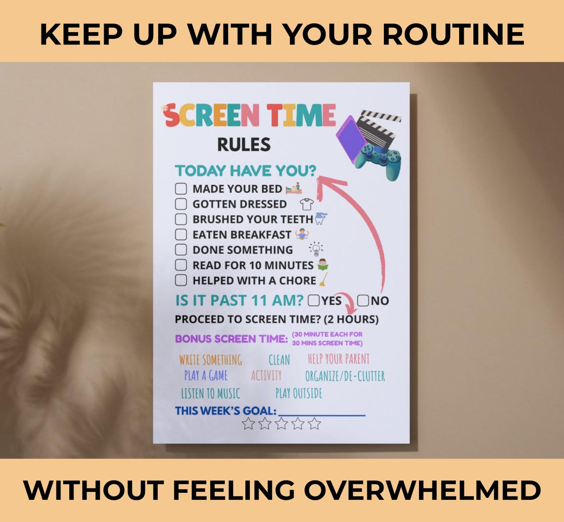 Screen Time Chart Template | Kids Screen Time Checklist | Screen Time ...