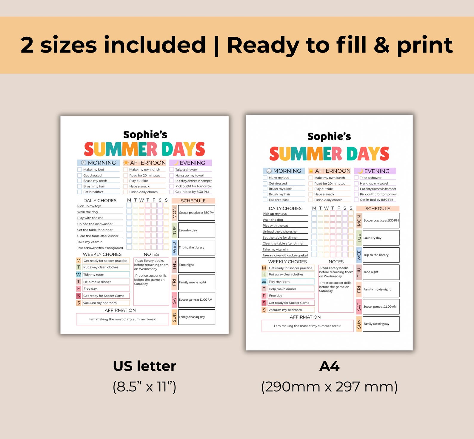 Summer Planner Kids Summer Printable Summer | Children Summer Routine ...