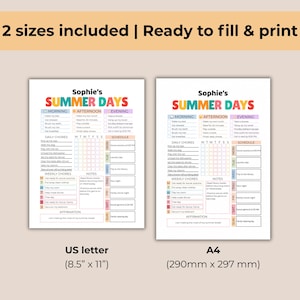 Summer Planner Kids Summer Printable Summer | Children Summer Routine ...