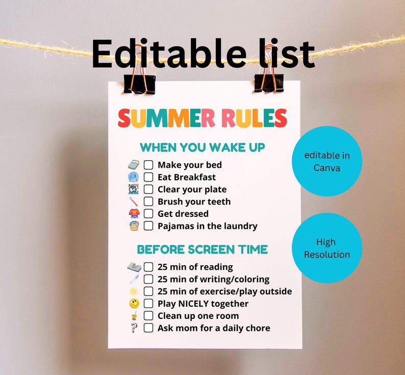 Summer Chore Chart | Editable | Printable Chore Chart for Kids | Summer ...