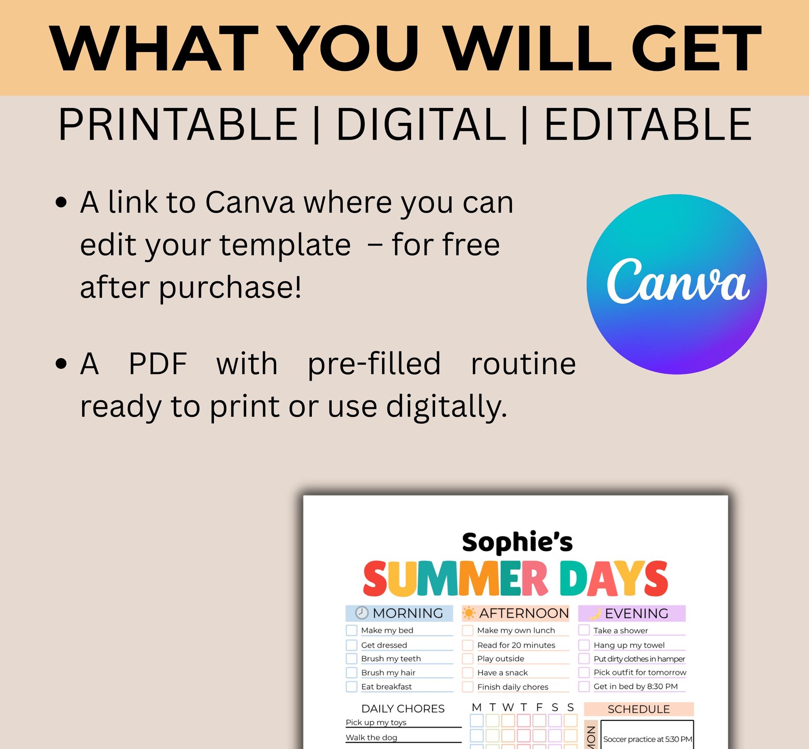 Summer Planner Kids Summer Printable Summer | Children Summer Routine ...