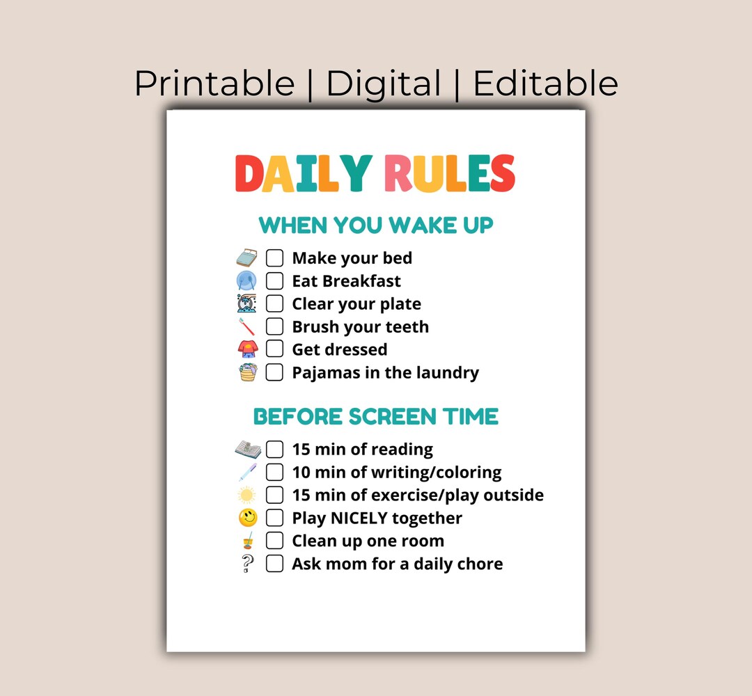 Chore Chart | Editable | Chore Chart for Kids | Summer Checklist ...