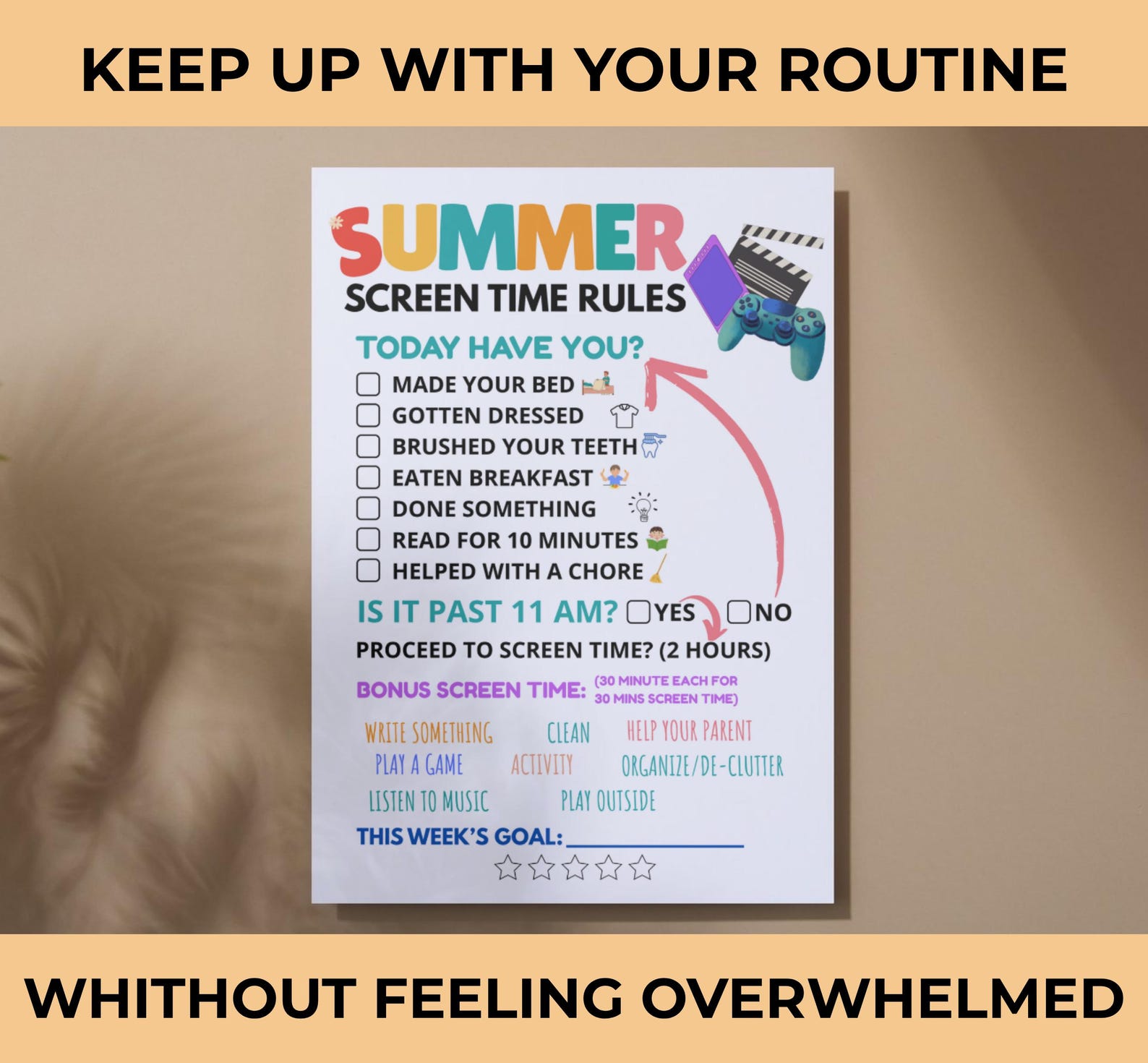 Summer Screen Time Rules Printable | Children Summer Routine | Kids ...