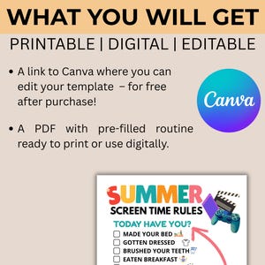 Summer Screen Time Rules Printable | Children Summer Routine | Kids ...