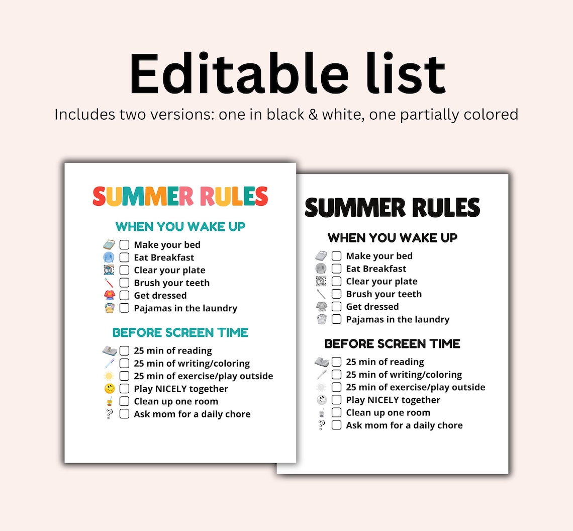Summer Chore Chart | Editable | Printable Chore Chart for Kids | Summer ...