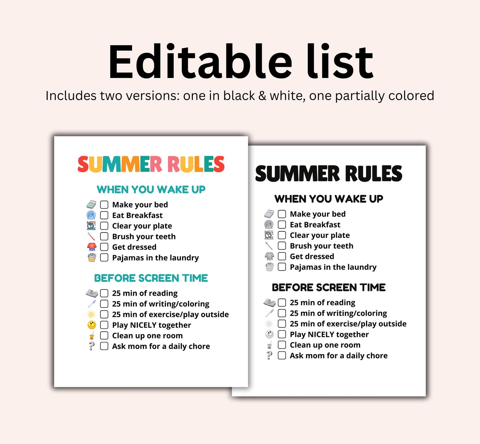 Summer Chore Chart | Editable | Printable Chore Chart for Kids | Summer ...