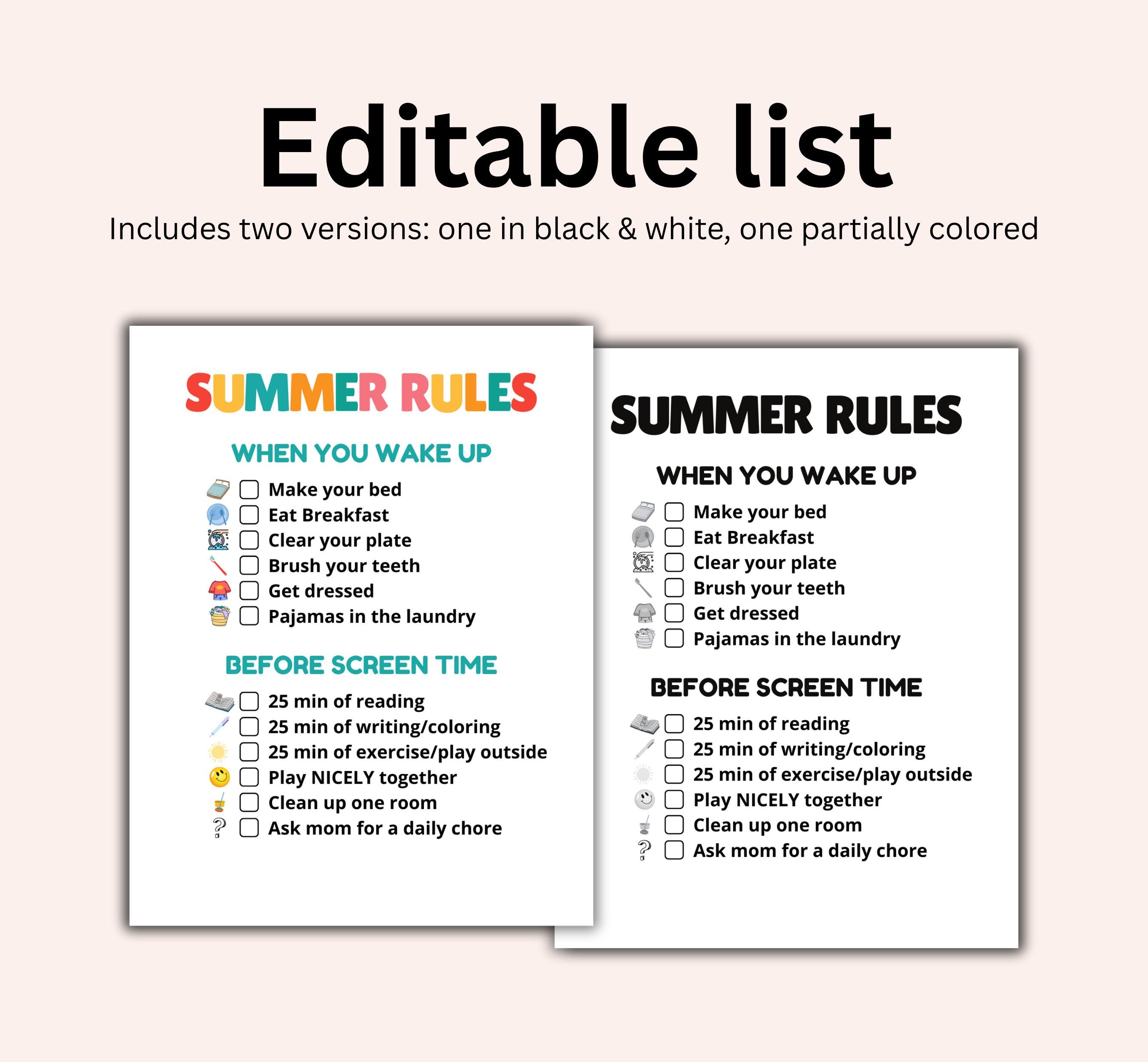 Summer Chore Chart | Editable | Printable Chore Chart for Kids | Summer ...