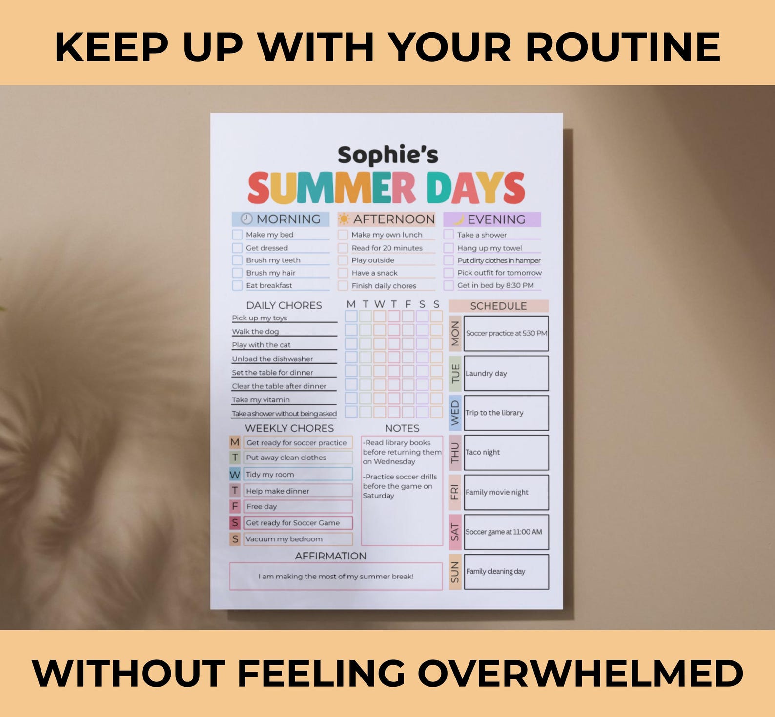 Summer Planner Kids Summer Printable Summer | Children Summer Routine ...