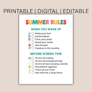 Summer Chore Chart | Editable | Printable Chore Chart for Kids | Summer ...