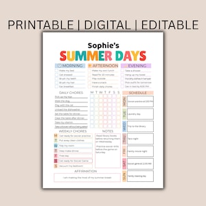 Summer Planner Kids Summer Printable Summer | Children Summer Routine ...