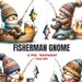 Watercolor Fishing Gnome Clipart: PNG Bundle, Nursery Art (digital ...