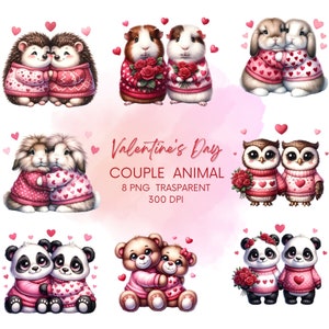 Valentine's Day Animals Clipart PNG Bundle, Valentine's Watercolor ...