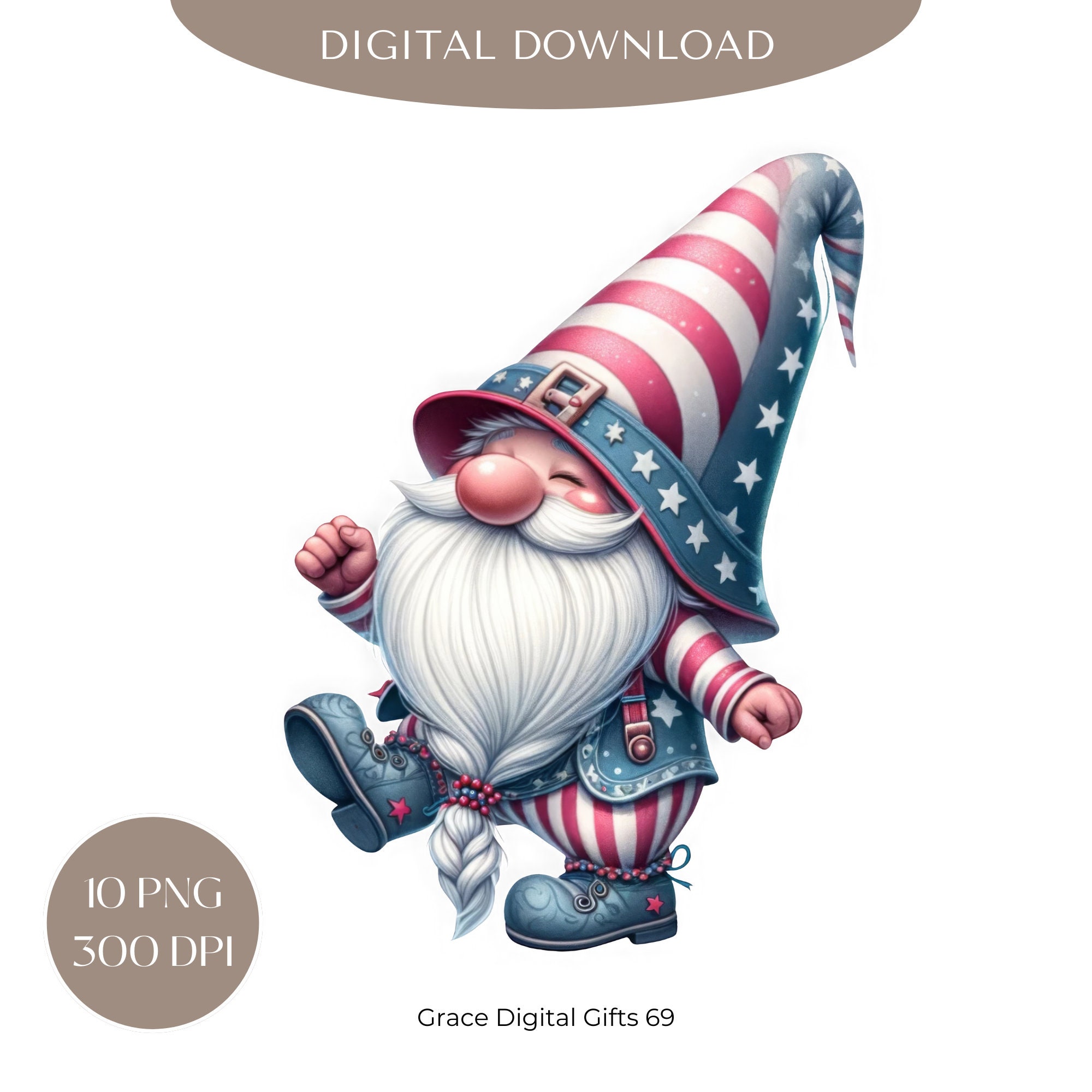 Watercolor 4th of July Gnomes PNG Clipart Bundle, Patriotic Gnome ...