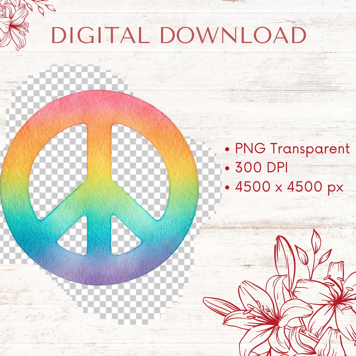 Watercolor Rainbow Peace Sign PNG: Pride Clipart (digital Download) - Etsy