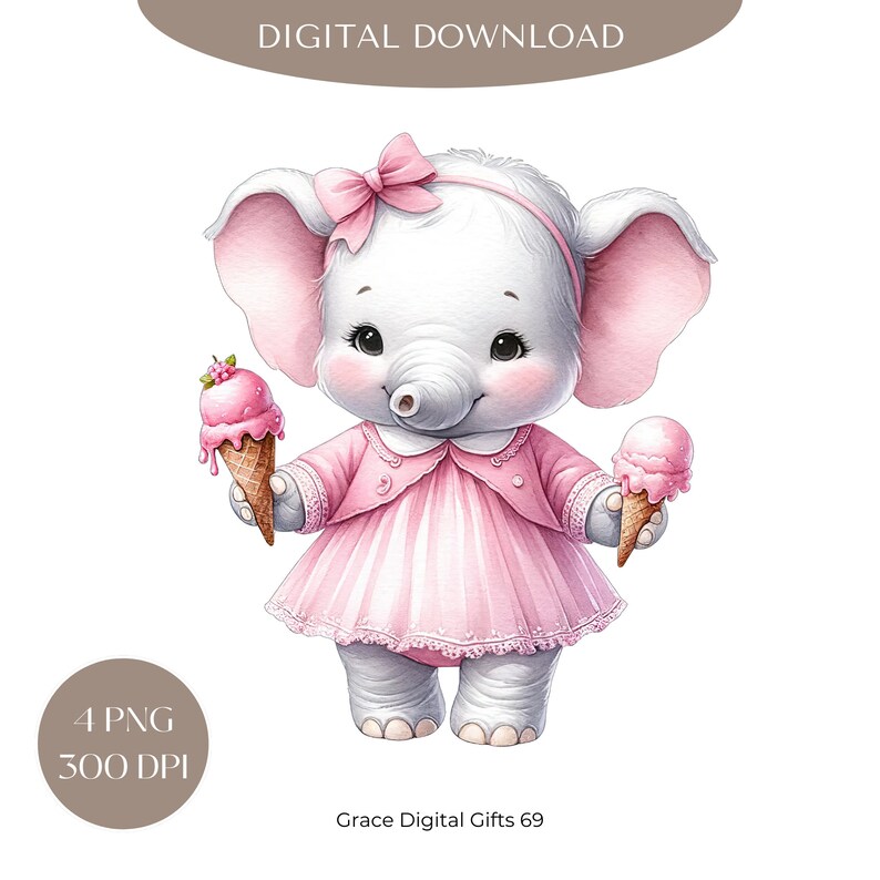 Cute Watercolor Baby Girl Elephants Clipart PNG, Little Elephants, Baby ...