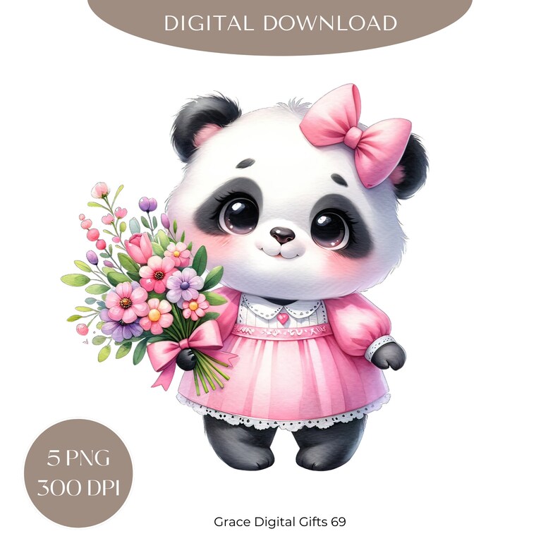 Cute Watercolor Baby Girl Pandas Clipart PNG, Little Pandas, Baby ...