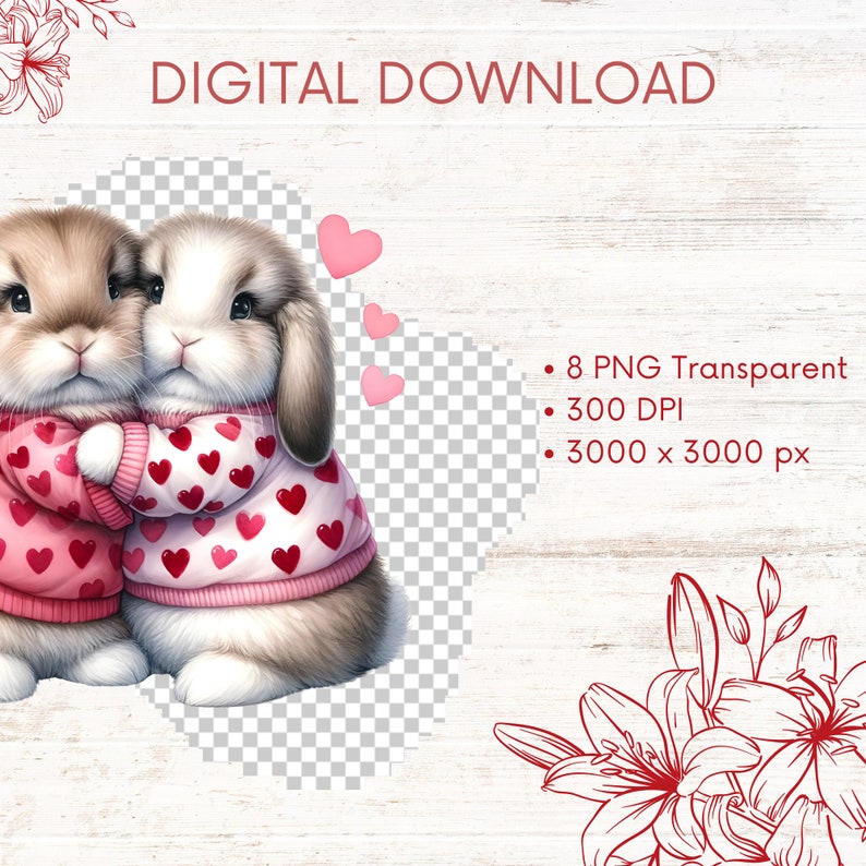 Valentine's Day Animals Clipart PNG Bundle, Valentine's Watercolor ...