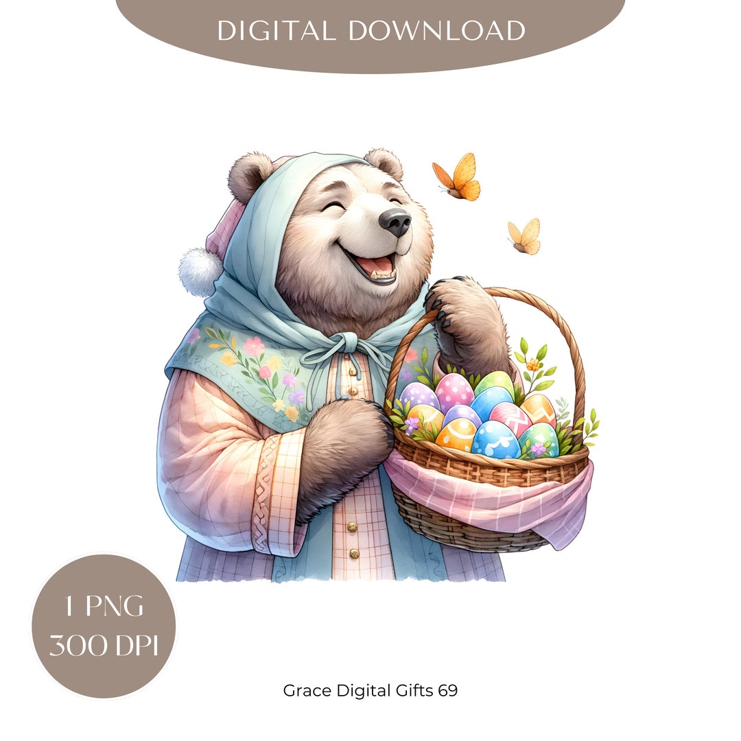 Watercolor Easter Teddy Bear Clipart PNG, Spring Mothers Day Clipart ...