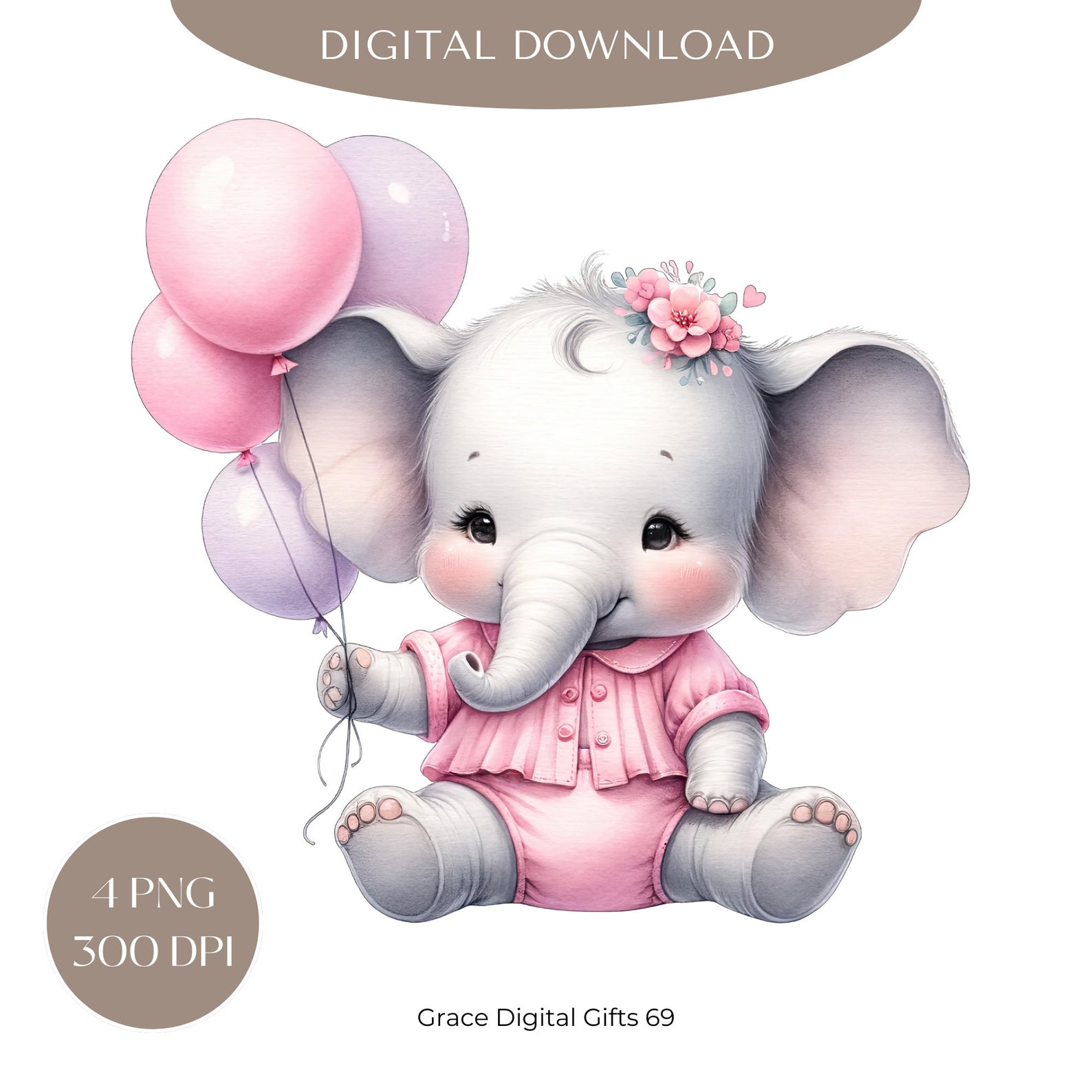 Cute Watercolor Baby Girl Elephants Clipart PNG, Little Elephants, Baby ...