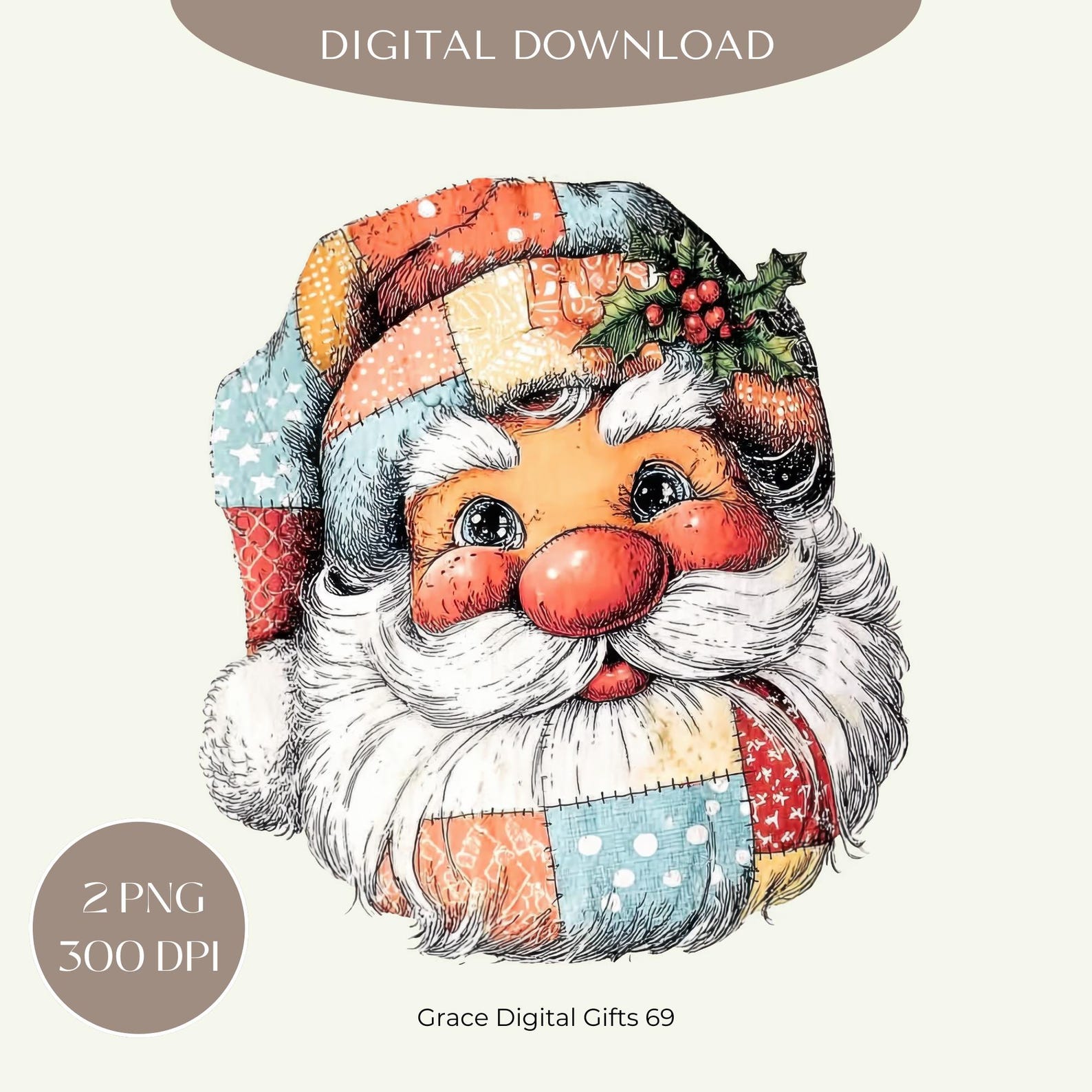 Watercolor Santa Claus PNG: Vintage Patchwork Christmas Clipart Cozy ...
