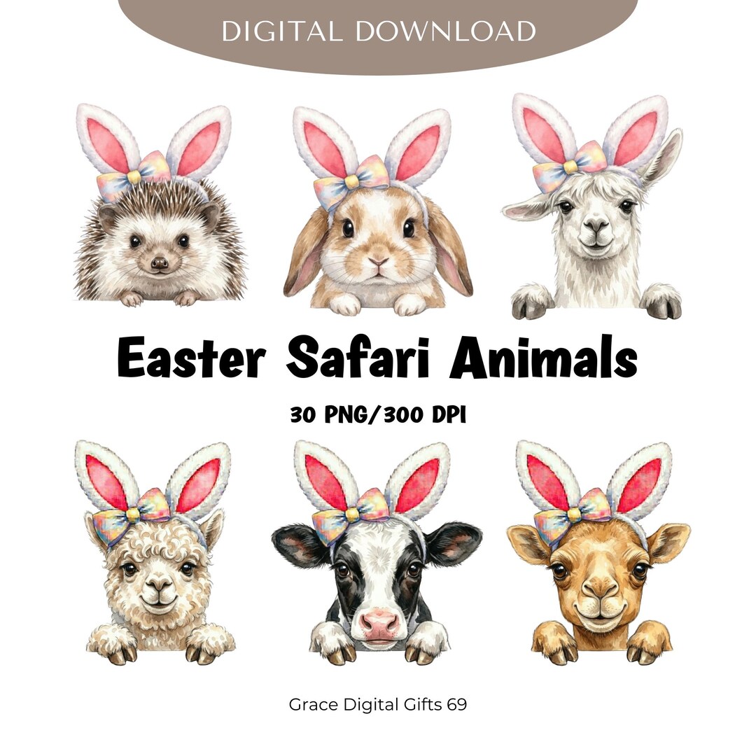 Safari Animals Easter Bundle Clipart: Wildlife PNG, Nursery Easter ...