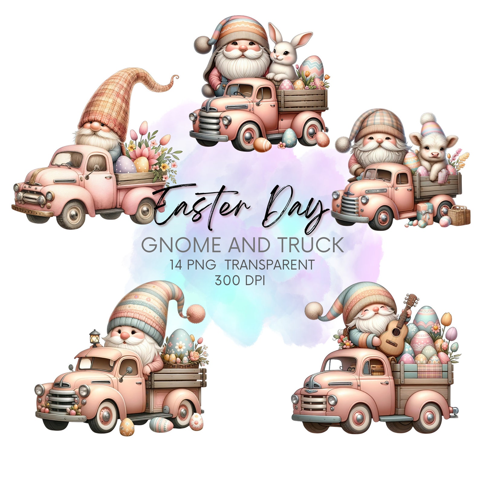 Easter Gnomes With Vintage Truck Clipart Bundle, Spring Gnomes PNG ...