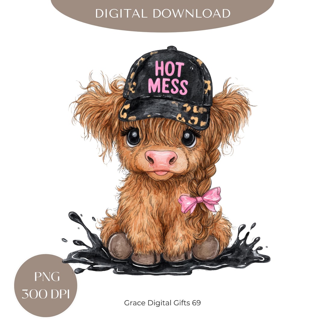 Hot Mess Highland Cow PNG: Sarcastic Western Sublimation (digital ...