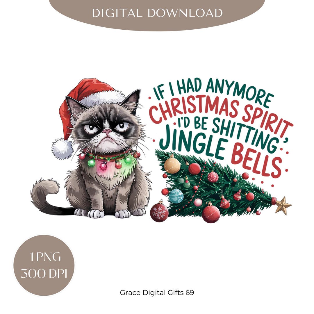 Grumpy Christmas Cat PNG: Funny Holiday Design (digital Download) - Etsy